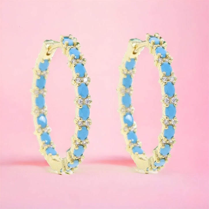 Turquoise & Pave Hoops – Queens Candy