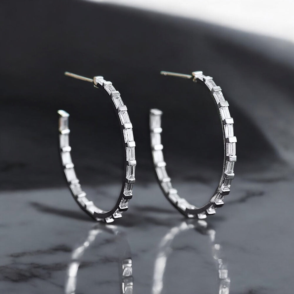 Large Baguette Hoops - Platinum – Queens Candy